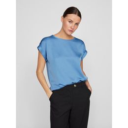 Vila Damen Kurzarmshirt &raquo;VIELLETTE S/S SATIN TOP - NOOS&laquo; Kunstfaser, regular fit blau 40