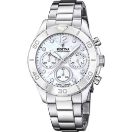 Festina Damen Chronograph &raquo;Boyfriend Collection&laquo; Armbanduhr, Quarzuhr, Damenuhr, Stoppfunktion, Edelstahlarmband silber