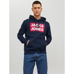 Jack & Jones Jack & Jones Herren Kapuzensweatshirt &raquo;JJECORP Kapuze und Frontprint&laquo;, bedruckt, modisch, regular fit, Baumwollmischung, Rundhals blau XS