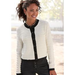 Lascana Damen Lascana Strickjacke mit dezentem Lurexgarn, Kontrastb&uuml;ndchen, casual-chic, elegant schwarz 32/34