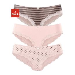 Lascana Damen Lascana Slip 3er-Pack, aus elastischer Baumwolle mit zarter Spitze rosa 36/38