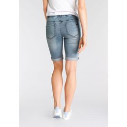 Arizona Damen Jogg-Jeansbermudas hohe Leibh&ouml;he, krempelbare Beinabschl&uuml;sse, Used-Look blau 36, N-Gr