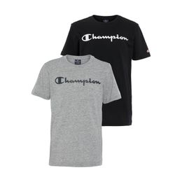 Champion Jungen T-Shirt Packung, 2 Stk. Kurzarm, mit Logoschriftzug, aus Baumwolle und Polyester grau XL (164/170)