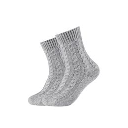Camano Damen Socken &raquo;warm & cozy&laquo; 2 Paar, 2 Paar tlg. mit Zopfmuster, Rippenb&uuml;ndchen grau 35-38