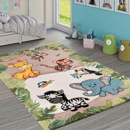 Paco Home Kinderteppich &raquo;Diamond 644&laquo; rechteckig 18 mm H&ouml;he 3D-Design, Motiv Dschungel Tiere, Kinderzimmer, Kundenliebling beige Polypropylen (PP)