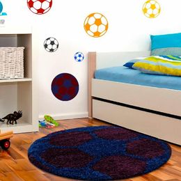Ayyildiz Teppiche Kinderteppich &raquo;Fun 6001&laquo; rund 30 mm H&ouml;he Fu&szlig;ball Design blau Kunstfaser