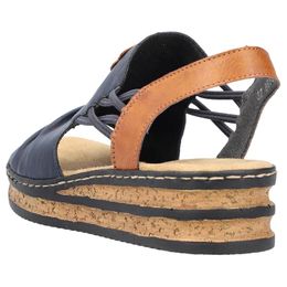 Rieker Damen Keilsandalette , Sommerschuh, Sandale, Keilabsatz, mit Stretchb&auml;nder blau 38