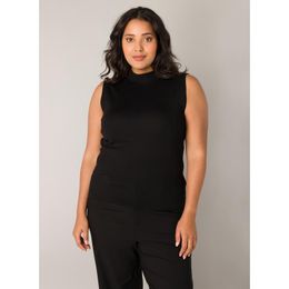 Base Level Curvy Damen Ripptanktop mit hochgeschlossenem Kragen, &auml;rmellos schwarz 52