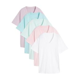 bonprix Damen bonprix Longshirt &raquo;Weites Long-Shirt mit V-Ausschnitt, Kurzarm (5er Pack)&laquo; Packung, 5 tlg. lockere Passform, Kurzarm, mit V-Ausschnitt, 