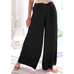 Buffalo Damen Palazzohose mit Seitennahttaschen, leichte Sommerhose, Wide-Leg schwarz 34, N-Gr