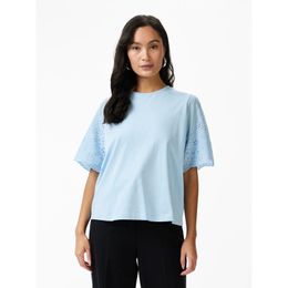 Y.A.S Damen Kurzarmshirt &raquo;YASLEX SS TOP W. EMB SLEEVES S. NOOS&laquo; mit Lochstickerei blau XL