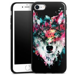 DeinDesign iPhone SE (2020) Handy Slim Case extra d&uuml;nn Silikon Handyh&uuml;lle schwarz H&uuml;lle Riza Peker Colourful Wolf Silikon Slim Case