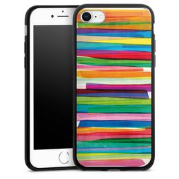DeinDesign iPhone SE (2020) Handy Slim Case extra d&uuml;nn Silikon Handyh&uuml;lle schwarz H&uuml;lle Water Colour Stripes Colourful Silikon Slim Case