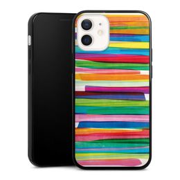DeinDesign iPhone 12 mini Handy Slim Case extra d&uuml;nn Silikon Handyh&uuml;lle schwarz H&uuml;lle Water Colour Stripes Colourful Silikon Slim Case