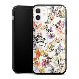 DeinDesign iPhone 12 mini Handy Slim Case extra d&uuml;nn Silikon Handyh&uuml;lle schwarz H&uuml;lle Pastel Flower Muster Silikon Slim Case