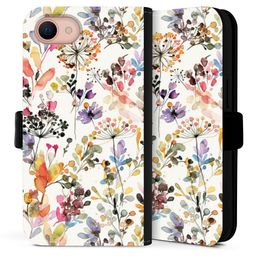 DeinDesign iPhone 16e Handy Klapph&uuml;lle Handyh&uuml;lle aus Kunst Leder schwarz Flip Case Pastel Flower Muster Sideflip mit Lasche