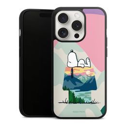 DeinDesign iPhone 15 Pro Handy Premium Silikon H&uuml;lle Handyh&uuml;lle schwarz Case Official Licensed Product Peanuts Snoopy Silikon Premium Case