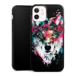 DeinDesign iPhone 12 mini Handy Slim Case extra d&uuml;nn Silikon Handyh&uuml;lle schwarz H&uuml;lle Colourful Wolf Riza Peker Silikon Slim Case