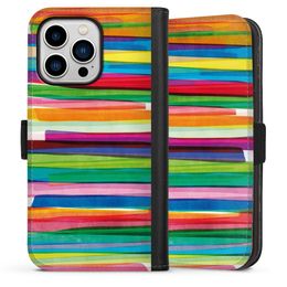 DeinDesign iPhone 13 Pro Handy Klapph&uuml;lle Handyh&uuml;lle aus Kunst Leder schwarz Flip Case Water Colour Stripes Colourful Sideflip mit Lasche