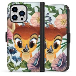 DeinDesign iPhone 13 Pro Handy Klapph&uuml;lle Handyh&uuml;lle aus Kunst Leder schwarz Flip Case Disney Bambi Flowers Sideflip mit Lasche