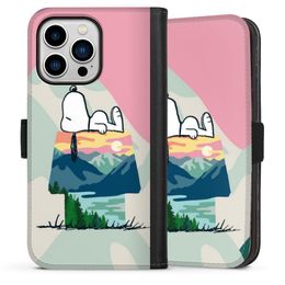 DeinDesign iPhone 13 Pro Handy Klapph&uuml;lle Handyh&uuml;lle aus Kunst Leder schwarz Flip Case Official Licensed Product Peanuts Snoopy Sideflip mit Lasche
