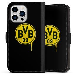 DeinDesign iPhone 13 Pro Handy Klapph&uuml;lle Handyh&uuml;lle aus Kunst Leder schwarz Flip Case Borussia Dortmund Official Licensed Product Bvb Sideflip mit Lasche
