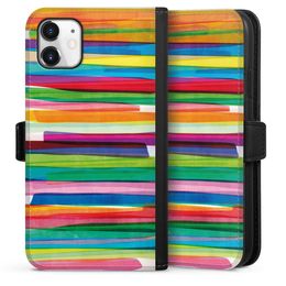 DeinDesign iPhone 11 Handy Klapph&uuml;lle Handyh&uuml;lle aus Kunst Leder schwarz Flip Case Water Colour Stripes Colourful Sideflip mit Lasche