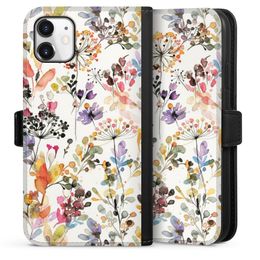 DeinDesign iPhone 11 Handy Klapph&uuml;lle Handyh&uuml;lle aus Kunst Leder schwarz Flip Case Pastel Flower Muster Sideflip mit Lasche