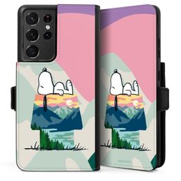 DeinDesign Galaxy S21 Ultra 5G Handy Klapph&uuml;lle Handyh&uuml;lle aus Kunst Leder schwarz Flip Case Official Licensed Product Peanuts Snoopy Sideflip mit Lasche