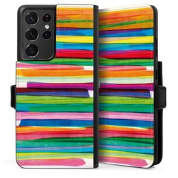 DeinDesign Galaxy S21 Ultra 5G Handy Klapph&uuml;lle Handyh&uuml;lle aus Kunst Leder schwarz Flip Case Water Colour Stripes Colourful Sideflip mit Lasche