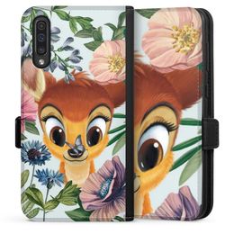 DeinDesign Galaxy A50 Handy Klapph&uuml;lle Handyh&uuml;lle aus Kunst Leder schwarz Flip Case Disney Bambi Flowers Sideflip mit Lasche