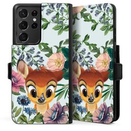 DeinDesign Galaxy S21 Ultra 5G Handy Klapph&uuml;lle Handyh&uuml;lle aus Kunst Leder schwarz Flip Case Disney Bambi Flowers Sideflip mit Lasche