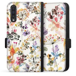 DeinDesign Galaxy A50 Handy Klapph&uuml;lle Handyh&uuml;lle aus Kunst Leder schwarz Flip Case Pastel Flower Muster Sideflip mit Lasche
