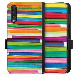 DeinDesign Galaxy A50 Handy Klapph&uuml;lle Handyh&uuml;lle aus Kunst Leder schwarz Flip Case Water Colour Stripes Colourful Sideflip mit Lasche