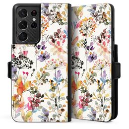 DeinDesign Galaxy S21 Ultra 5G Handy Klapph&uuml;lle Handyh&uuml;lle aus Kunst Leder schwarz Flip Case Pastel Flower Muster Sideflip mit Lasche