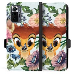 DeinDesign Xiaomi Redmi Note 10 Pro Handy Klapph&uuml;lle Handyh&uuml;lle aus Kunst Leder schwarz Flip Case Disney Bambi Flowers Sideflip mit langer Lasche