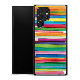 DeinDesign Galaxy S22 Ultra Handy Silikon H&uuml;lle Case schwarz Handyh&uuml;lle Water Colour Stripes Colourful