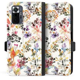 DeinDesign Xiaomi Redmi Note 10 Pro Handy Klapph&uuml;lle Handyh&uuml;lle aus Kunst Leder schwarz Flip Case Pastel Flower Muster Sideflip mit langer Lasche