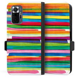 DeinDesign Xiaomi Redmi Note 10 Pro Handy Klapph&uuml;lle Handyh&uuml;lle aus Kunst Leder schwarz Flip Case Water Colour Stripes Colourful Sideflip mit langer Lasche