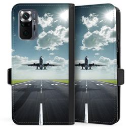 DeinDesign Xiaomi Redmi Note 10 Pro Handy Klapph&uuml;lle Handyh&uuml;lle aus Kunst Leder schwarz Flip Case Wanderlust Airplane Urlaub Sideflip mit langer Lasche