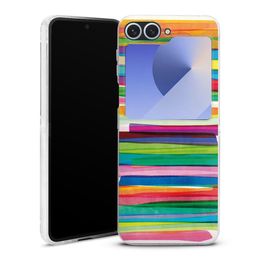 DeinDesign Galaxy Z Flip 6 Handy Hard Case Schutzh&uuml;lle transparent Smartphone Handy H&uuml;lle Stripes Water Colour Colourful Hard Case
