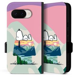 DeinDesign Google Pixel 9a Handy Klapph&uuml;lle Handyh&uuml;lle aus Kunst Leder schwarz Flip Case Official Licensed Product Peanuts Snoopy Sideflip mit Lasche
