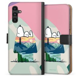 DeinDesign Galaxy A13 5G Handy Klapph&uuml;lle Handyh&uuml;lle aus Kunst Leder schwarz Flip Case Official Licensed Product Peanuts Snoopy Sideflip mit langer Lasche