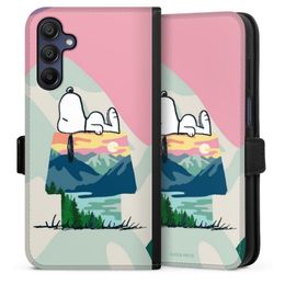 DeinDesign Galaxy A15 Handy Klapph&uuml;lle Handyh&uuml;lle aus Kunst Leder schwarz Flip Case Official Licensed Product Peanuts Snoopy Sideflip mit Lasche