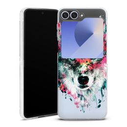DeinDesign Galaxy Z Flip 6 Handy Hard Case Schutzh&uuml;lle transparent Smartphone Handy H&uuml;lle Riza Peker Colourful Wolf Hard Case