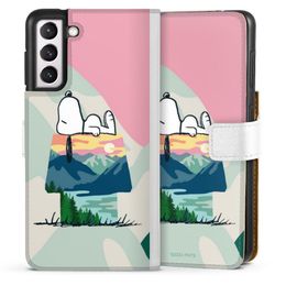 DeinDesign Galaxy S21 5G Handy Klapph&uuml;lle Handyh&uuml;lle aus Kunst Leder wei&szlig; Flip Case Official Licensed Product Peanuts Snoopy Sideflip mit Lasche