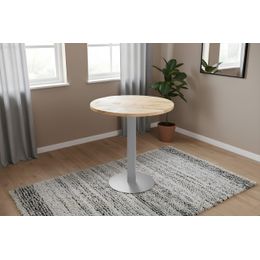 Bistrotisch rund 70 x 70 cm Mangoholz massiv S&auml;ulengestell-rund silber EMILIO