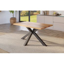 Esstisch 120x80 cm Baumkante Holz Wildeiche-Optik Spider-Gestell Metall schwarz JULIUS