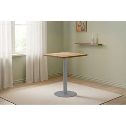 Bistrotisch eckig Runde Kante 70 x 70 cm Akazienholz natur massiv S&auml;ulengestell-rund silber EMILE