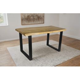 Esstisch Baumkante Akazie massiv 50mm Eichefarben 160 x 85 cm U-Gestell schwarz CALI